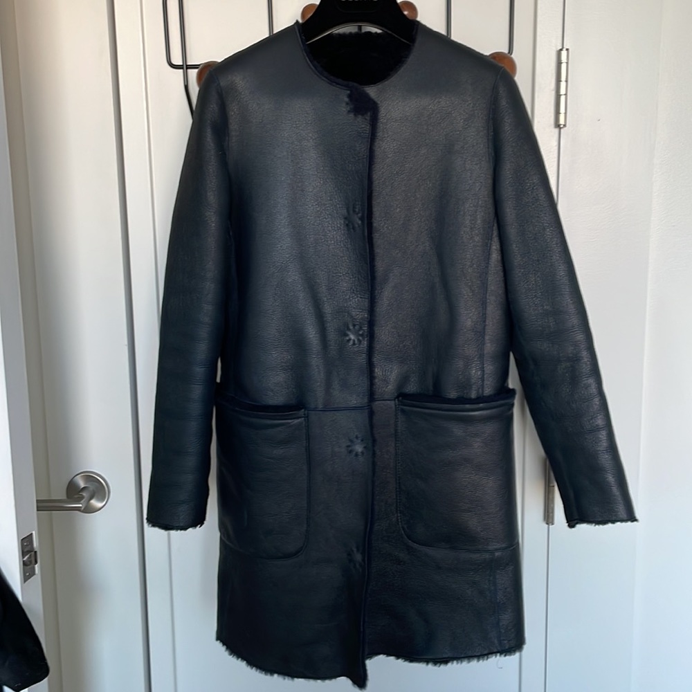 Navy Blue Shearling Coat By Gant - Gem